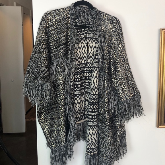 Sweaters | Spanish Black White Gold Reversible Knit Poncho From ...